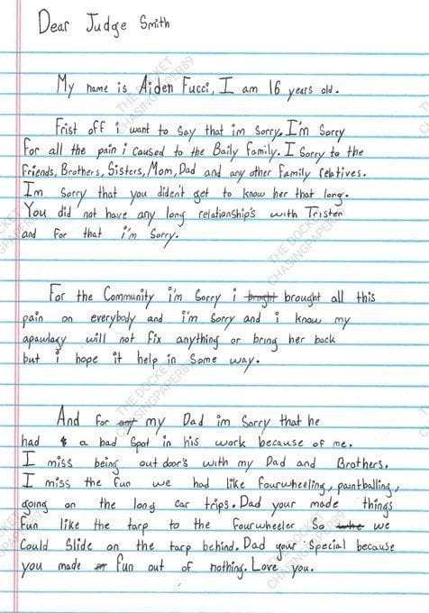 Aiden Fucci: "His immaturity shows in writing": Aiden Fucci's apology ...