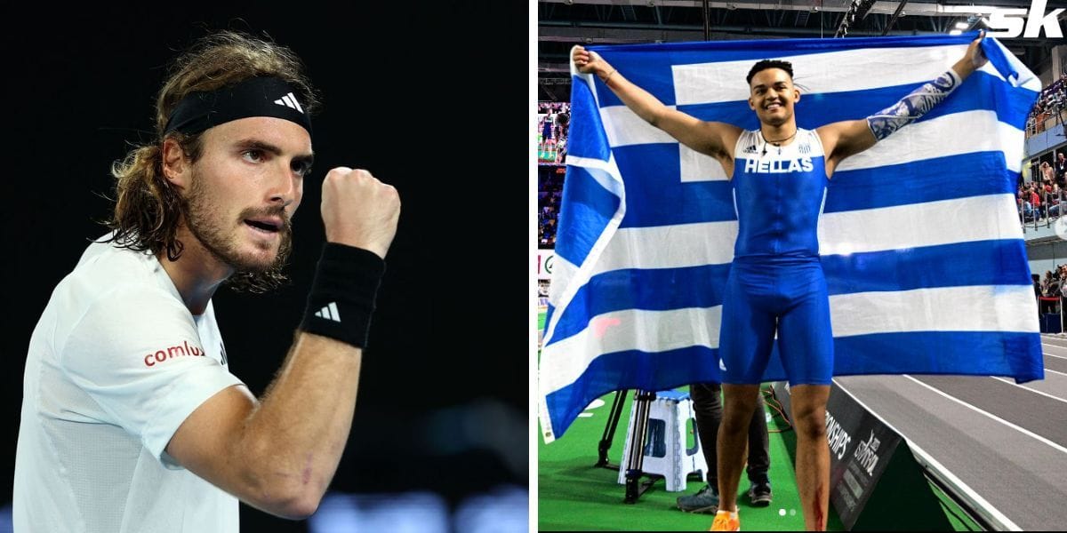 Stefanos Tsitsipas congratulates pole-vaulter Emmanouil Karalis on ...