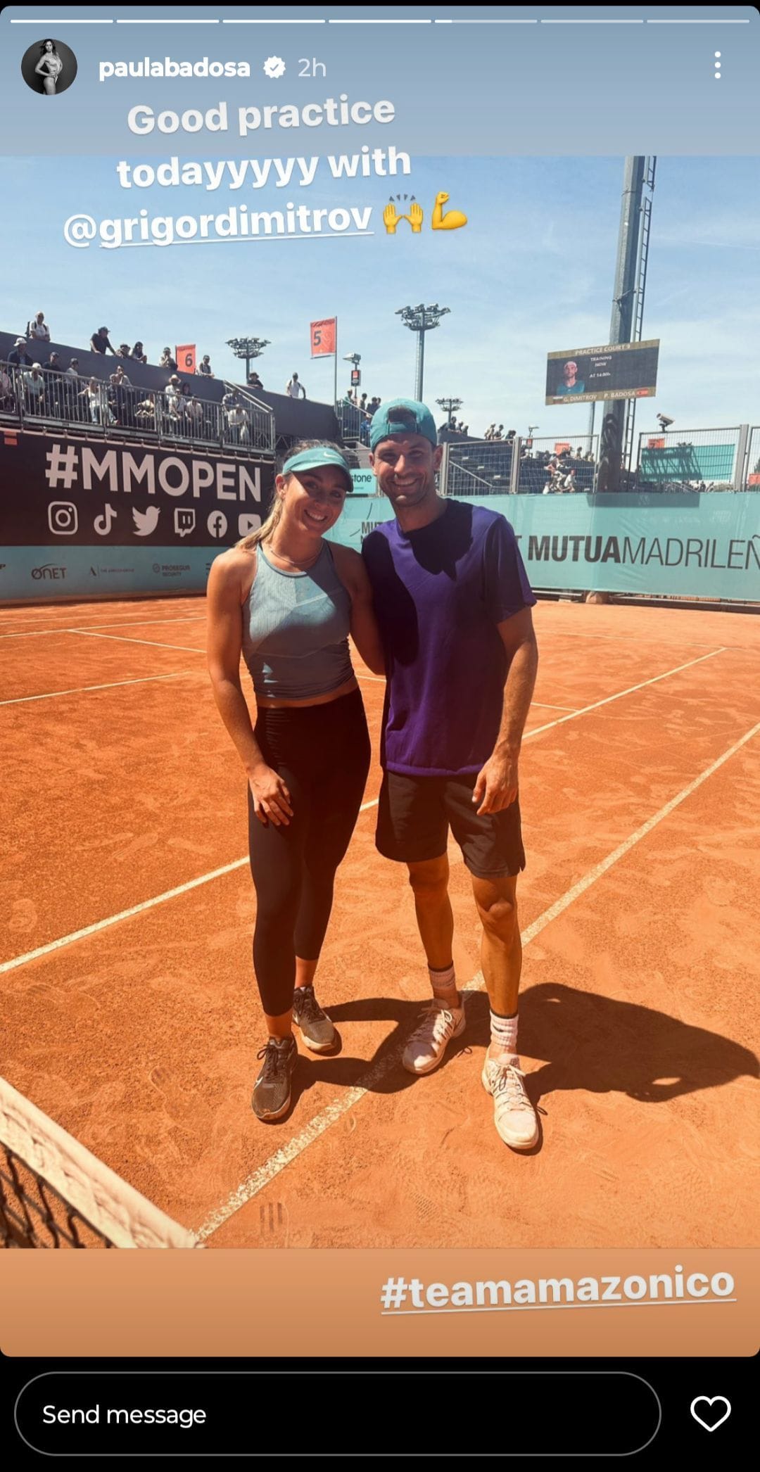 Paula Badosa and Grigor Dimitrov enjoy a fun practice session ahead of 2023 Madrid Open