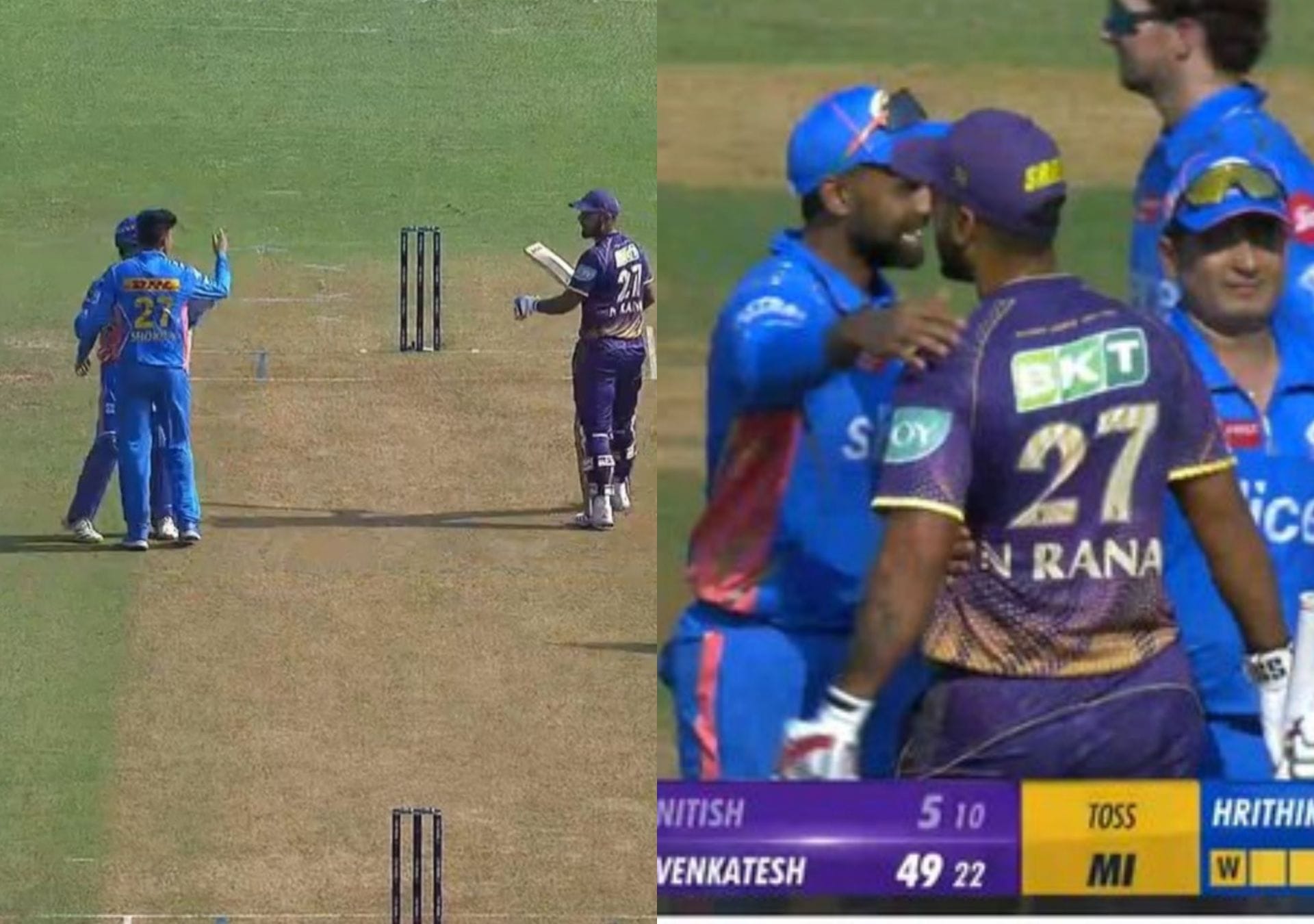 [Watch] Nitish Rana and Hrithik Shokeen's heated exchange during MI vs ...