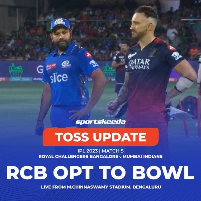 RCB vs MI, IPL 2023: Toss result and playing 11s for today's match, umpires list and pitch report