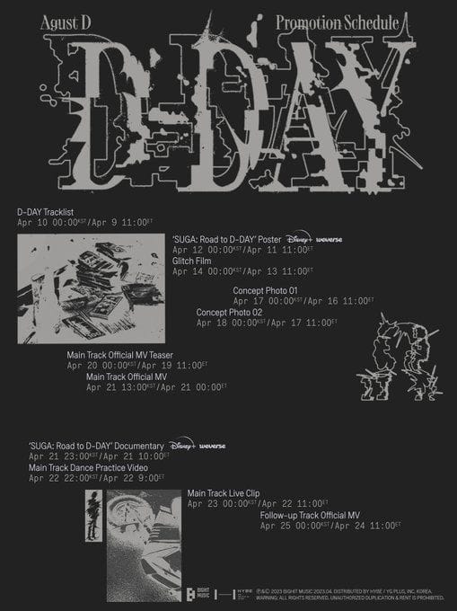 BTS' SUGA reveals the tracklist for his upcoming solo album, D-DAY