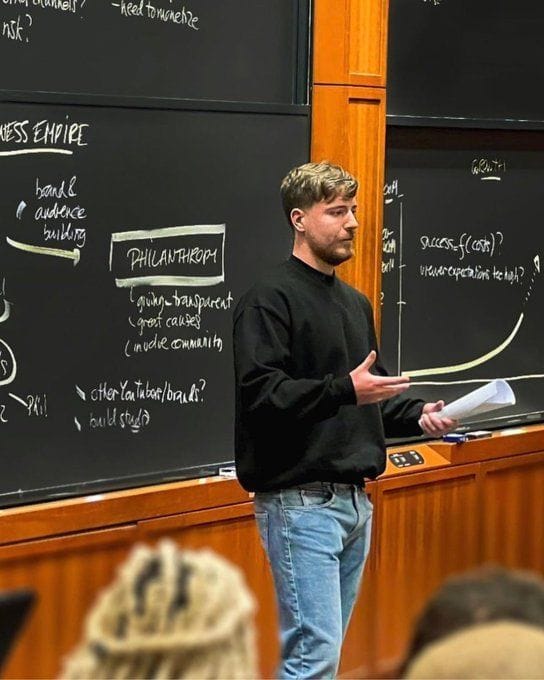 "Pretty funny because I dropped out" - MrBeast teaches class at Harvard ...
