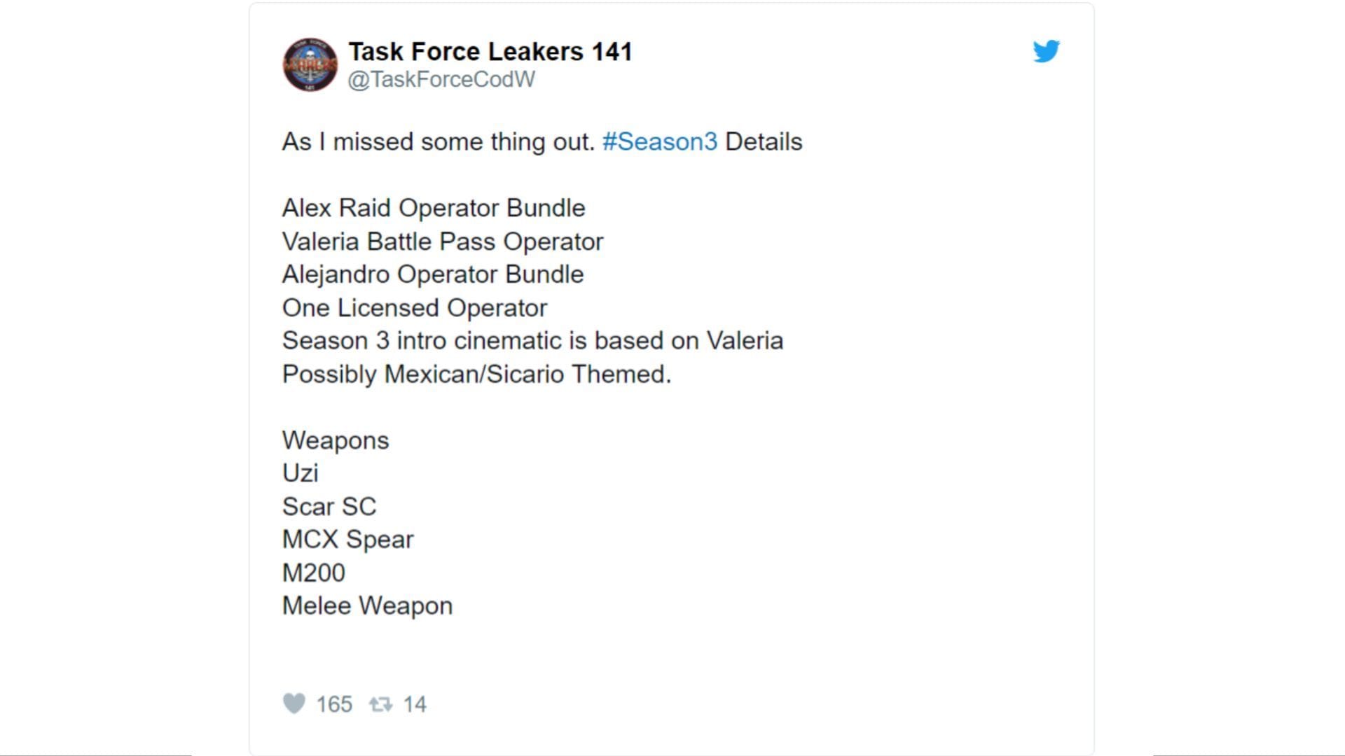 The Call of Duty season 3 leak indicates a new intro with Valeria's escape