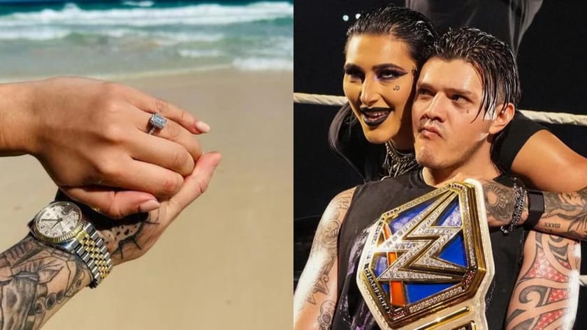 Rhea Ripley reacts to an edited photo of her wedding with Dominik Mysterio