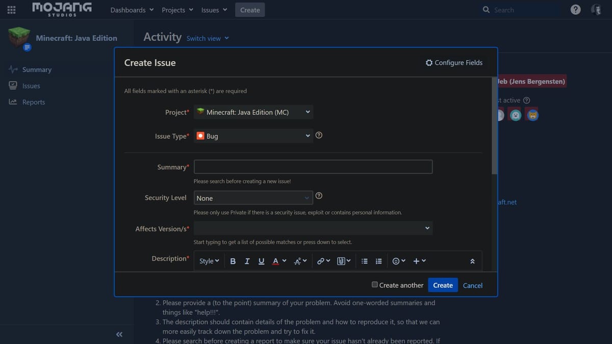How to report Minecraft bugs and glitches