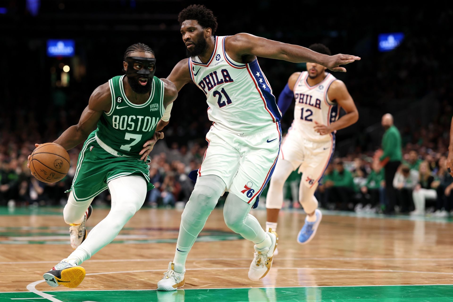 Watch - Joel Embiid makes amends with a huge chase down block on Jaylen Brown