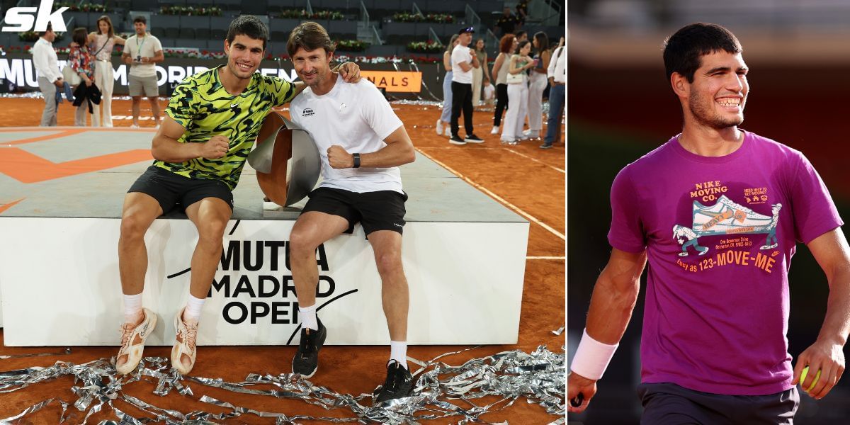 Carlos Alcaraz reacts adorably to spotting coach Juan Carlos Ferrero in the Italian Open ...