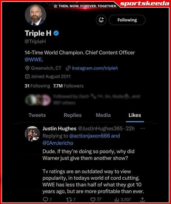 Triple H 'likes' tweet about AEW's TV ratings
