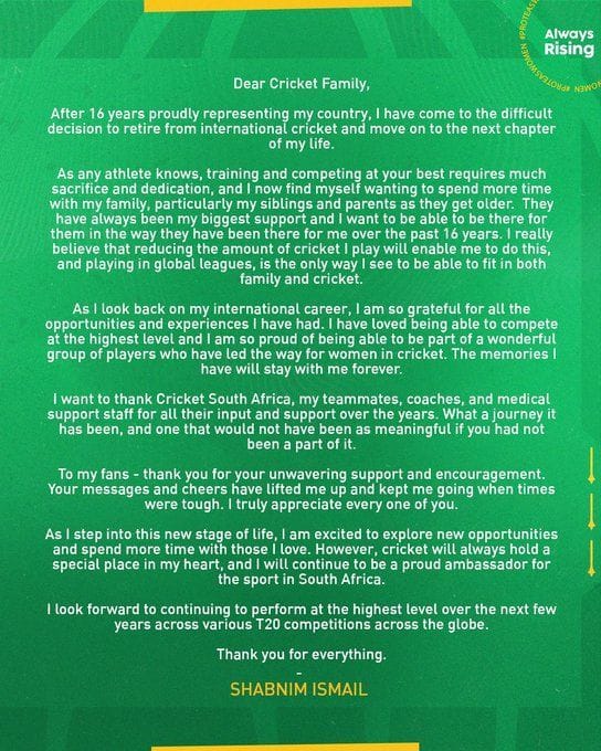 South African pacer Shabnim Ismail announces retirement from ...