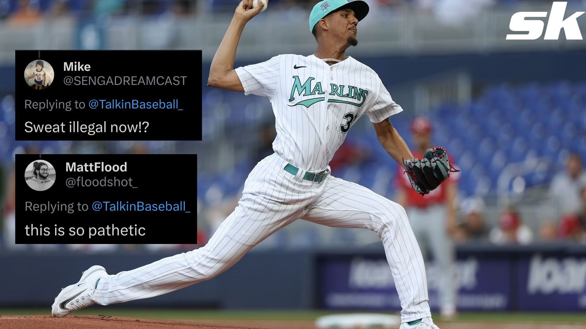 MLB fans annoyed as umpires stop game to make Miami Marlins pitcher ...