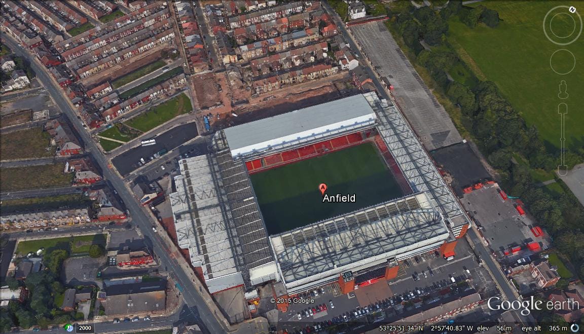 Google Earth view of 10 of the most iconic football stadiums in the world