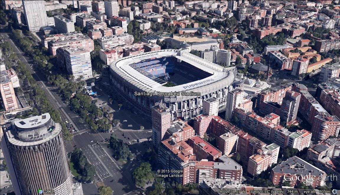 Google Earth view of 10 of the most iconic football stadiums in the world