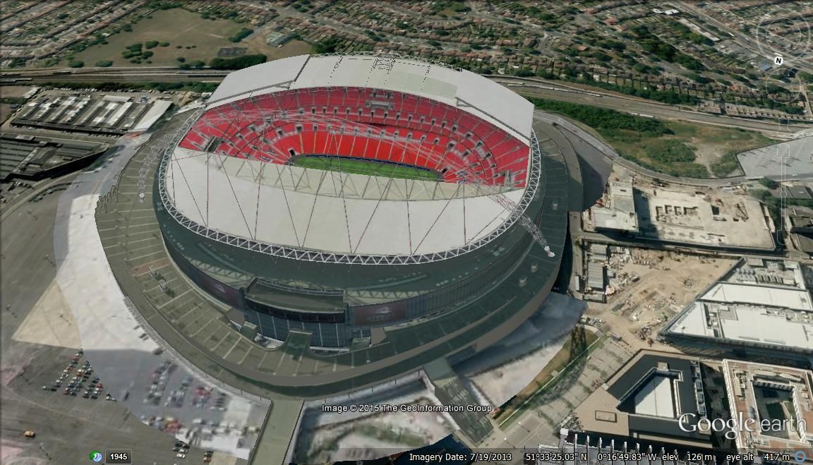 Google Earth view of 10 of the most iconic football stadiums in the world